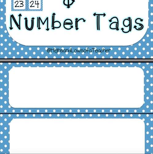Name Plates, Table Numbers & Number Tags (Editable Pastel Blue Polka ...