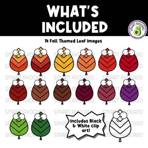 Cute Autumn Leaf Clipart, Fall, Autumn Season, Black and White Included