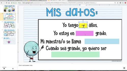 Todo Sobre Mi Google Classroom - All About Me in Spanish - Back to School