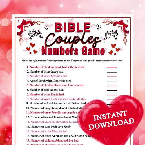Bible Couples Numbers Game: Christian Valentine's Group Activity