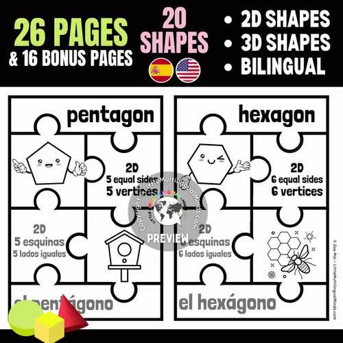 Shapes in Spanish: 2D and 3D Shape Vocabulary Puzzle, Elementary ESL ...