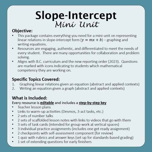 Slope-Intercept Mini Unit | Differentiated, Engaging, Real-World ...