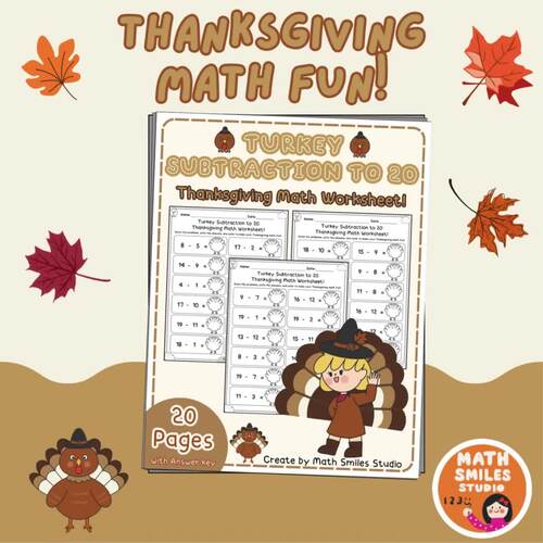Turkey Subtraction to 20 | Thanksgiving Math Worksheet | 1st-2nd Grade