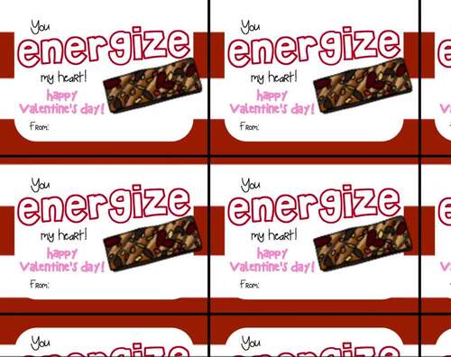 Energy Bar (Granola Bar) Valentine's Day Gift Tag-You energize my (our ...