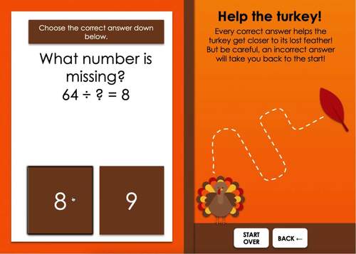 Thanksgiving Division Digital Math Boom Cards Game by 3rd Grade Engaged