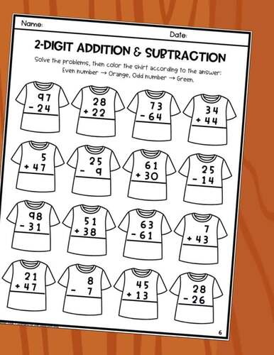 Orange Shirt 2 Digit Addition & Subtraction Worksheet Within 100 Fun ...