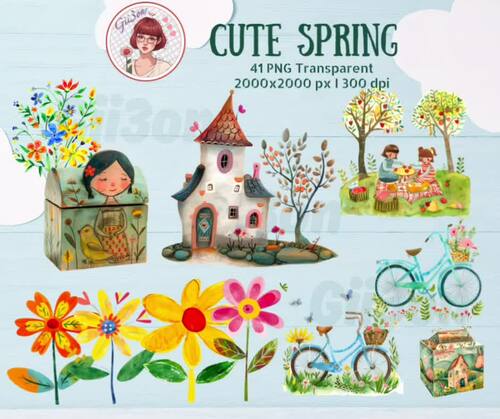 Cute spring clipart, PNG, decoration by Gii3on | TPT