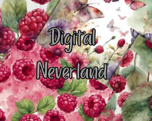Watercolor Raspberry Pattern Digital Paper, Summer Themed Digital ...