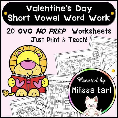 Valentine's Day CVC Short Vowels Science of Reading Phonics Worksheets
