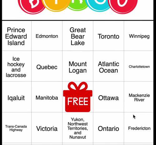 Canada Bingo Game for Middle School Students – Fun, Engaging Activity