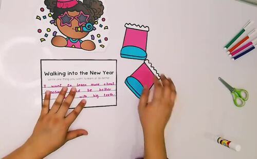 Walking into the a New Year 2026 Coloring Writing Prompt Craft Bulletin ...
