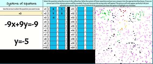 Solving Systems of Equations Pixel Art by Pick Up and Go Resources