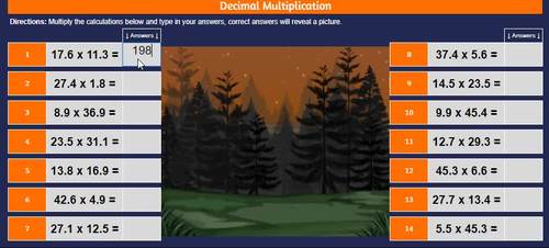 Halloween Zombie Decimal Multiplication Color Mystery Reveal | TPT