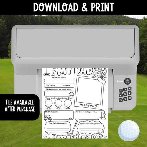 Father’s Day All About My Dad Golf Worksheet, Preschool Sports Parent ...