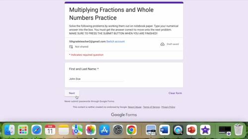Multiplying Whole Numbers and Fractions Google Forms (Self-Grading)