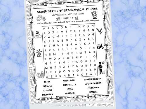 United States Regions Word Search Puzzles | US Geography Worksheets.