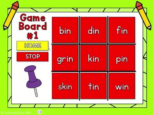 Word Families -in Words Tic-Tac-Toe Game | Phonics Games | Phonics Centers