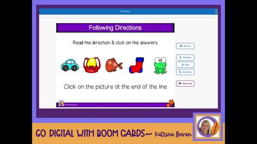 Boom™ Cards with audio: Following Directions for Speech & lang. therapy