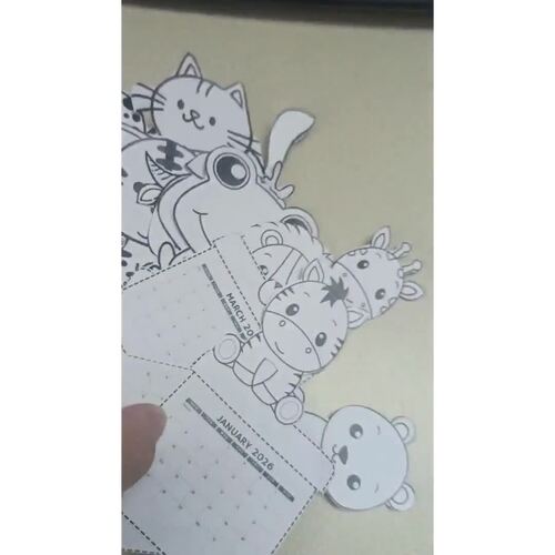Cute Animals Coloring 2026 Mini Desk Calendar PRINTABLE 12 Month Kids Craft