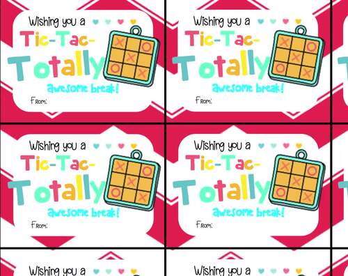 Tic-Tac-Toe Christmas (Winter Holiday) Gift Tag- Wishing you a Tic-Tac ...