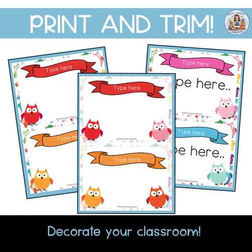 Colourful Owls Editable Classroom Decor, Classroom Job Charts | TPT