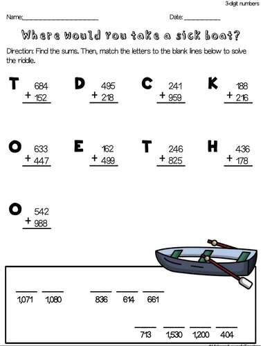 Addition Practice with Regrouping (3 to 6 digits)- Find Sums & Solve ...