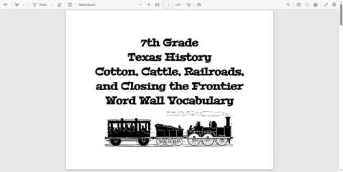 Closing the Frontier Word Wall | 7th Grade Texas History | Vocabulary