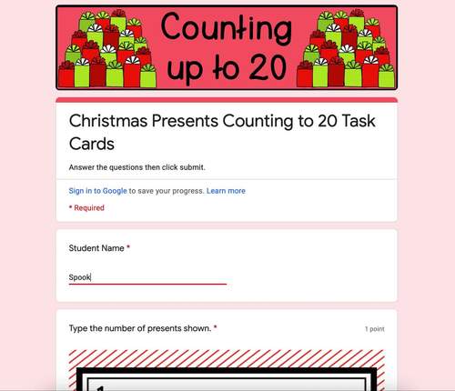 Christmas Presents Counting to 20 Task Cards Print and Digital | TpT