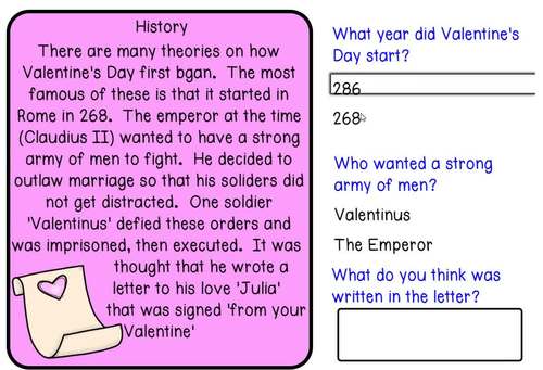 Valentine's Day Reading Comprehension - Boom Cards by Miss Rainbow ...