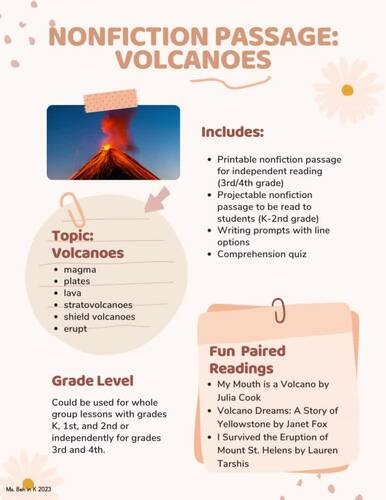 Volcanoes (Nonfiction Passage, Writing Prompts, & Comprehension Check)