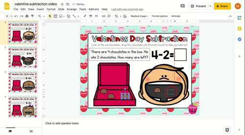 Valentines Day Digital Subtraction for Google Slides Distance Learning