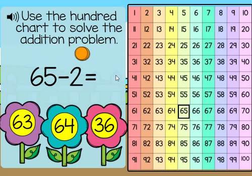 | BOOM Cards ™ | 2 Digit- 1 Digit Subtraction- with Hundreds Chart- Choices