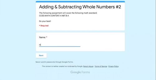 Adding & Subtracting Whole Numbers Google Classroom™ Digital Quiz Set