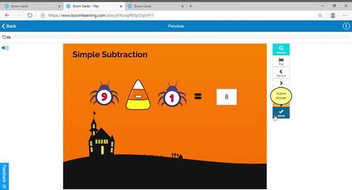 Single Digit Subtraction Halloween Themed Boom Cards by Language Forum