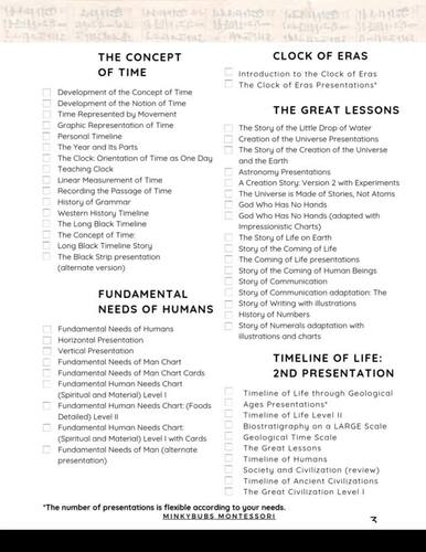 Montessori HISTORY CHECKLIST • Lower Upper Elementary Ages 6-12 • 6 ...