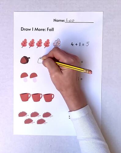 Draw One More Number Sense Worksheets Fall Math Coloring Pictures PreK K