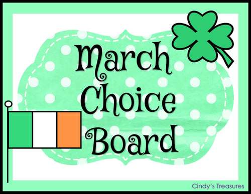 March Activity Choice Board by Cindy's Treasures | TPT