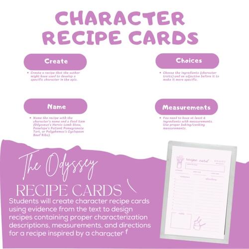 The Odyssey Character Analysis Recipe Cards by JennyedELA | TPT