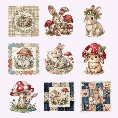 Mushroom Forest Baby Bunny Clipart Bundle PNG, Woodland Animal Graphics