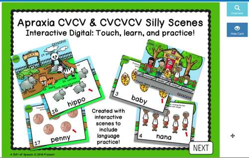 Apraxia CVCV & CVCVCV More Silly Scenes BOOM CARDS speech therapy activity