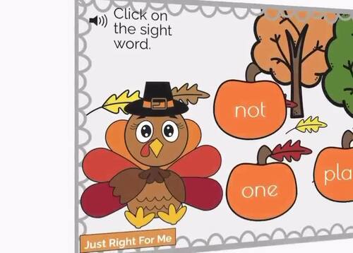 Thanksgiving Sight Words Prek 40 Dolch Boom Cards by Just Right For Me