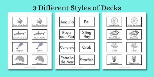 El Oceano Ocean Spanish English Matching Game Cards for Memory and Go Fish
