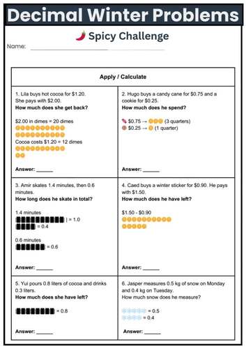 Winter Decimal Problems | Differentiated, HOTS, Dyslexia-Friendly, Editable
