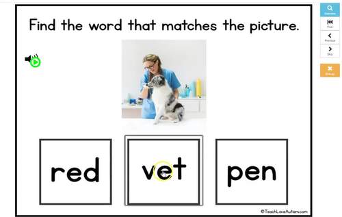 Short Vowel E Digital Task Cards by Teach Love Autism | TPT