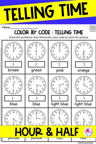 Telling Time Color By Code Color by Number BACK TO SCHOOL by Primary ...