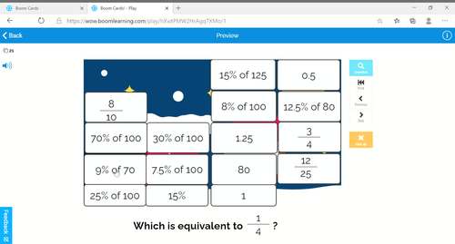 Convert Between Fractions Decimals and Percents Boom Cards Christmas