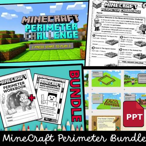 Minecraft Perimeter Worksheets Bundle | Minecraft Math Geometry Activities