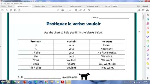 Pratiquez le verbe: vouloir (Pet-themed French verb worksheet) | TPT