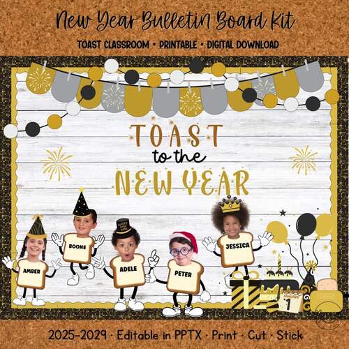 New Year Bulletin Board Kit | Toast to the New Year | January Classroom ...