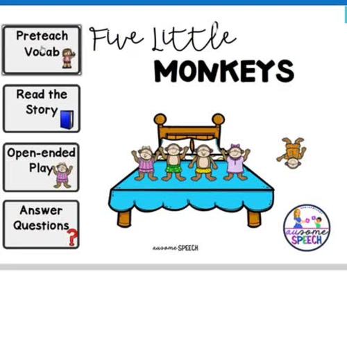 Five Little Monkeys Adaptive Book Unit: Printable, Visuals, & Boom Cards